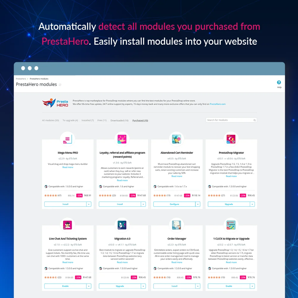 PrestaHero Connect - Manage and upgrade modules developed by PrestaHero